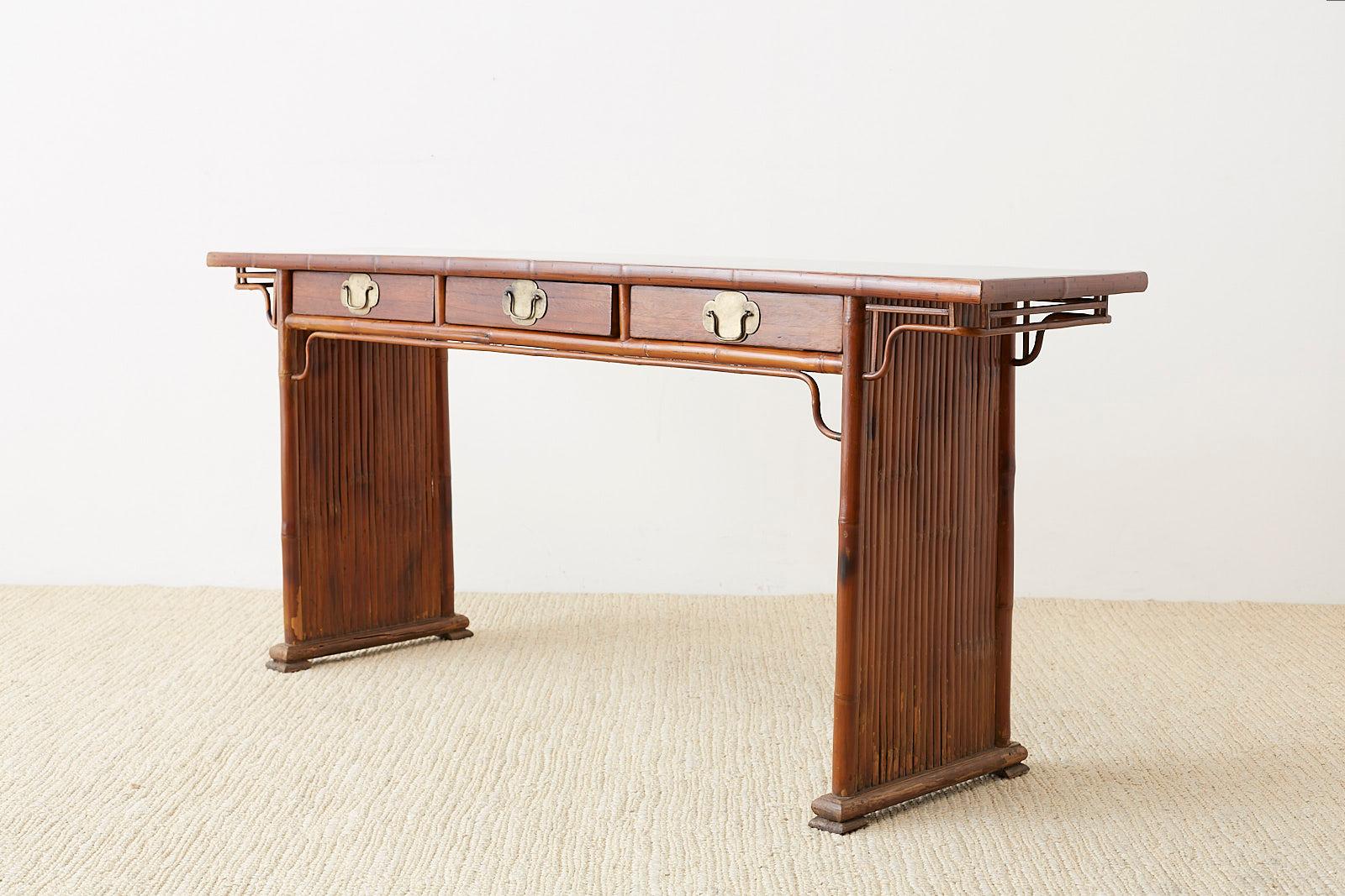 Chinese Bamboo Rattan Altar Table or Server Console Table at 1stDibs