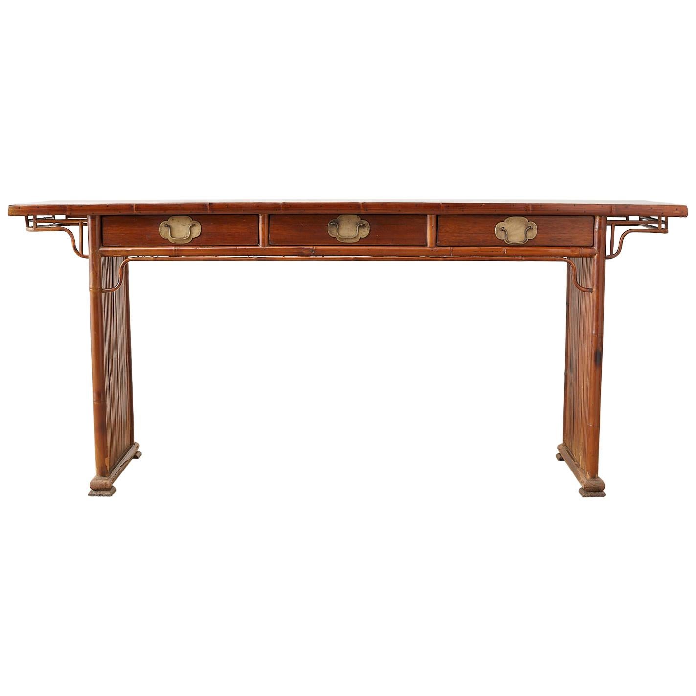 Chinese Bamboo Rattan Altar Table or Server Console Table at 1stDibs
