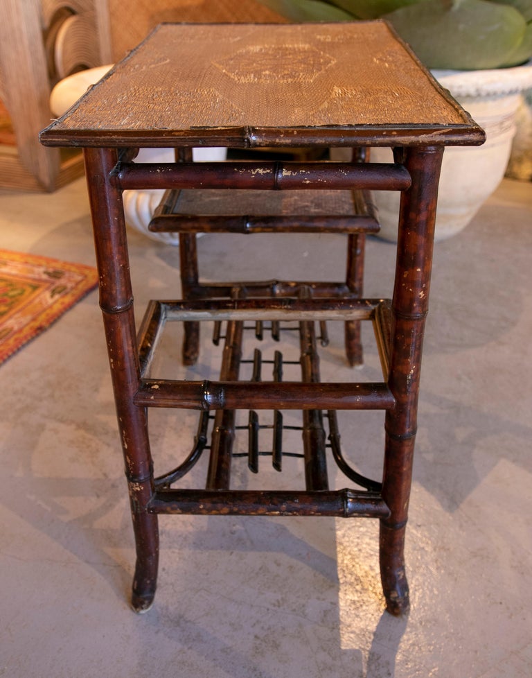Chinese Bamboo Sidetable with Wicker Shelves and Top from the 1950ies ...