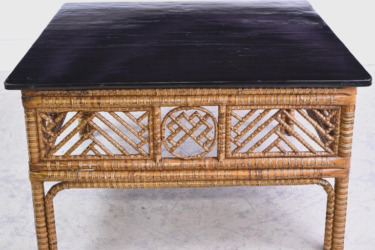 Antique Chinese Bamboo Square Coffee Table with Black-Lacquered Top ...
