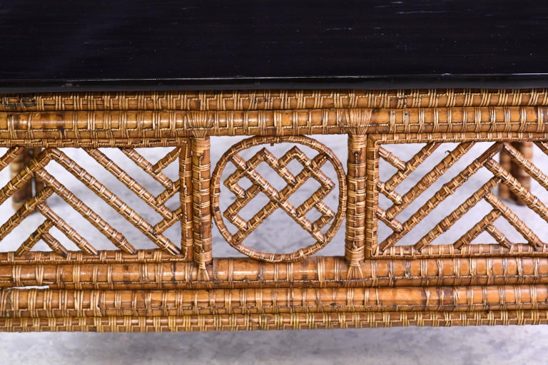 Antique Chinese Bamboo Square Coffee Table with Black-Lacquered Top ...
