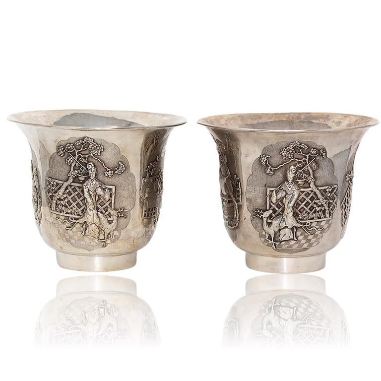 Chinese Beijing Silver Spittoon Pair | Bao Heng Xiang For Sale at 1stDibs