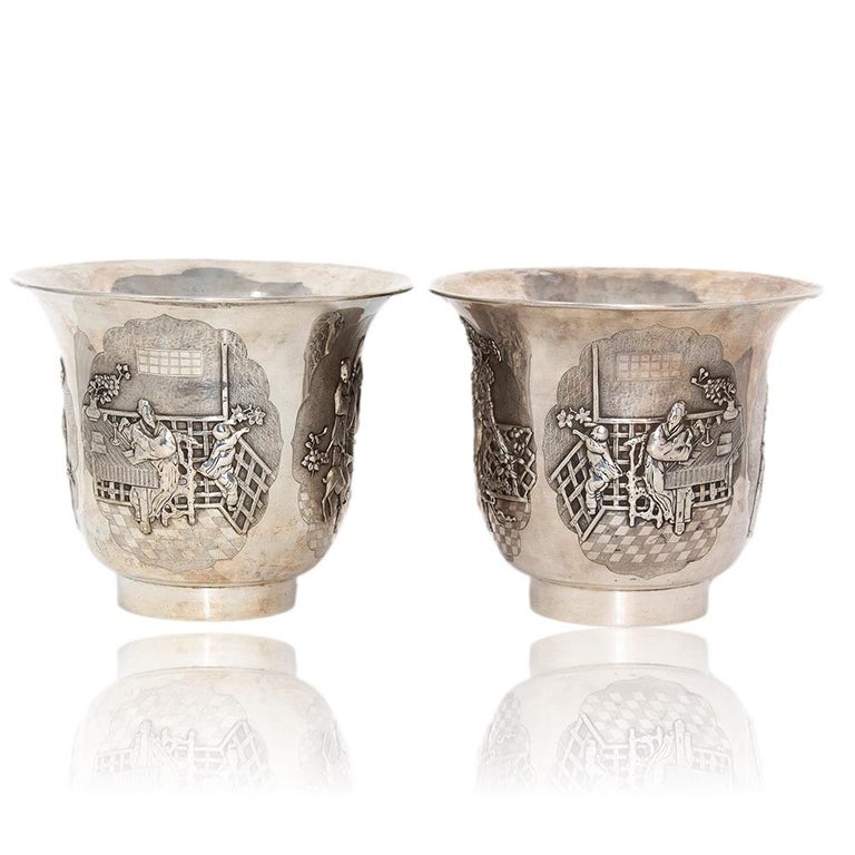 Chinese Beijing Silver Spittoon Pair | Bao Heng Xiang For Sale at 1stDibs
