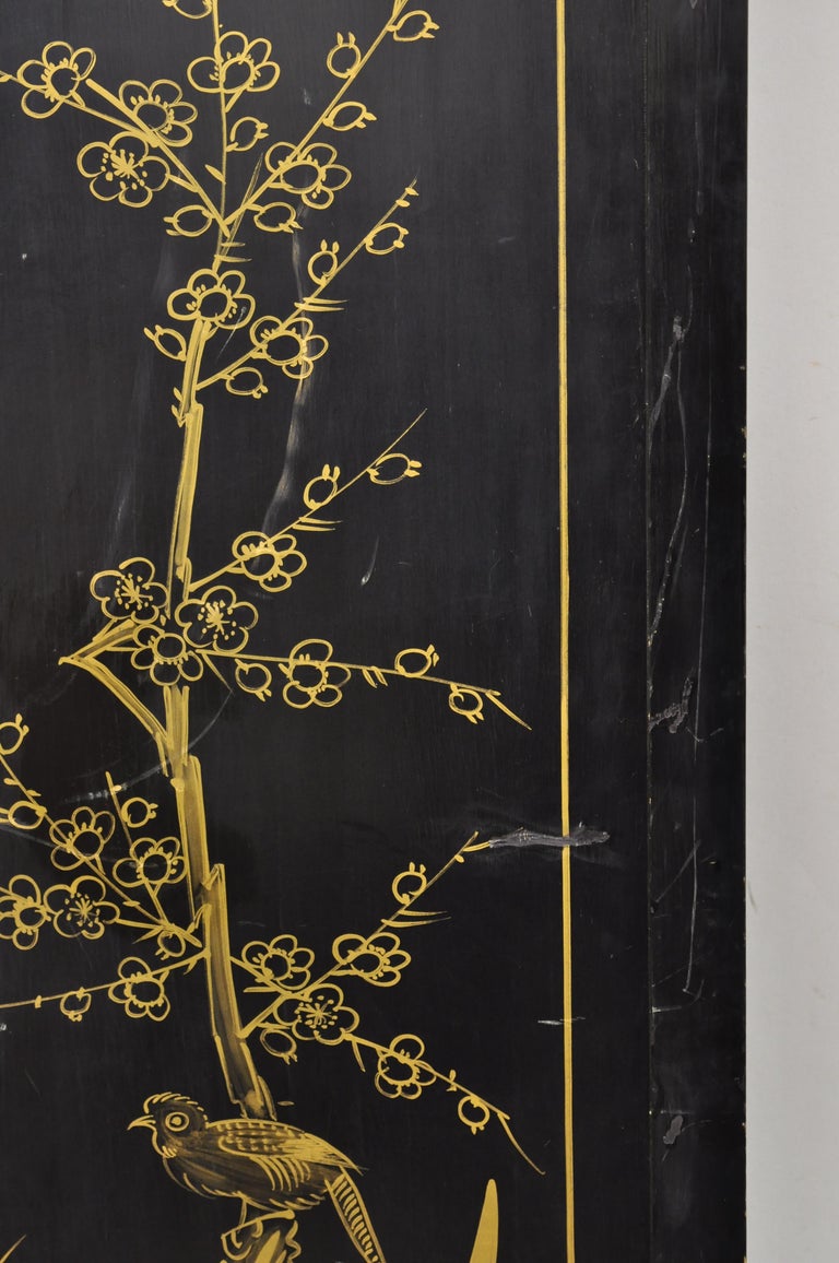 Chinese Black Carved Soapstone Geisha Girl 4 Panel Folding Screen Room ...