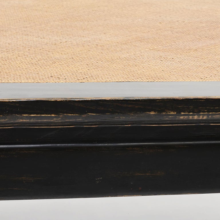 Chinese Black Lacquer Coffee Table with bamboo wicker Inlaid at 1stDibs