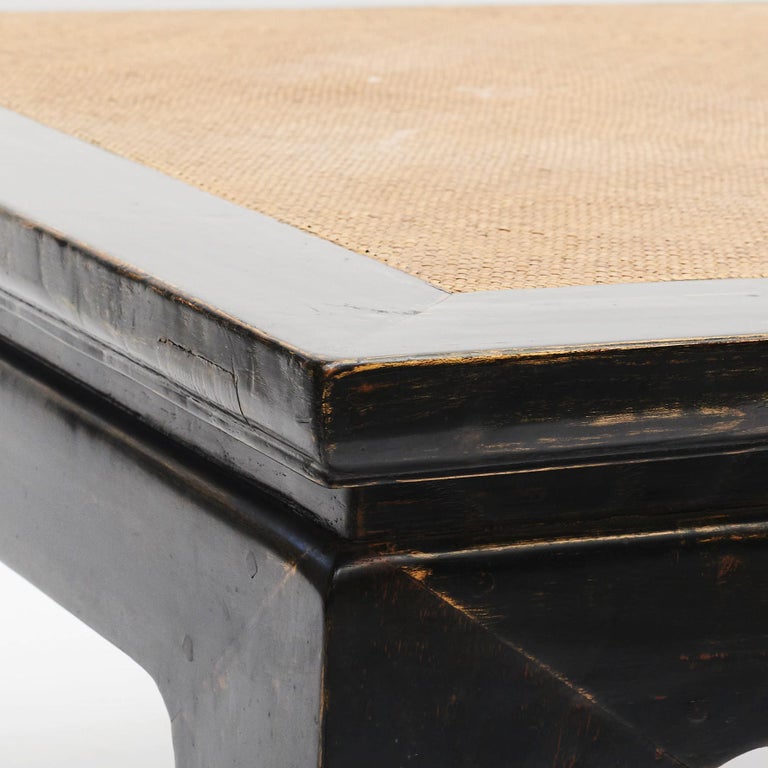 Chinese Black Lacquer Coffee Table with bamboo wicker Inlaid at 1stDibs