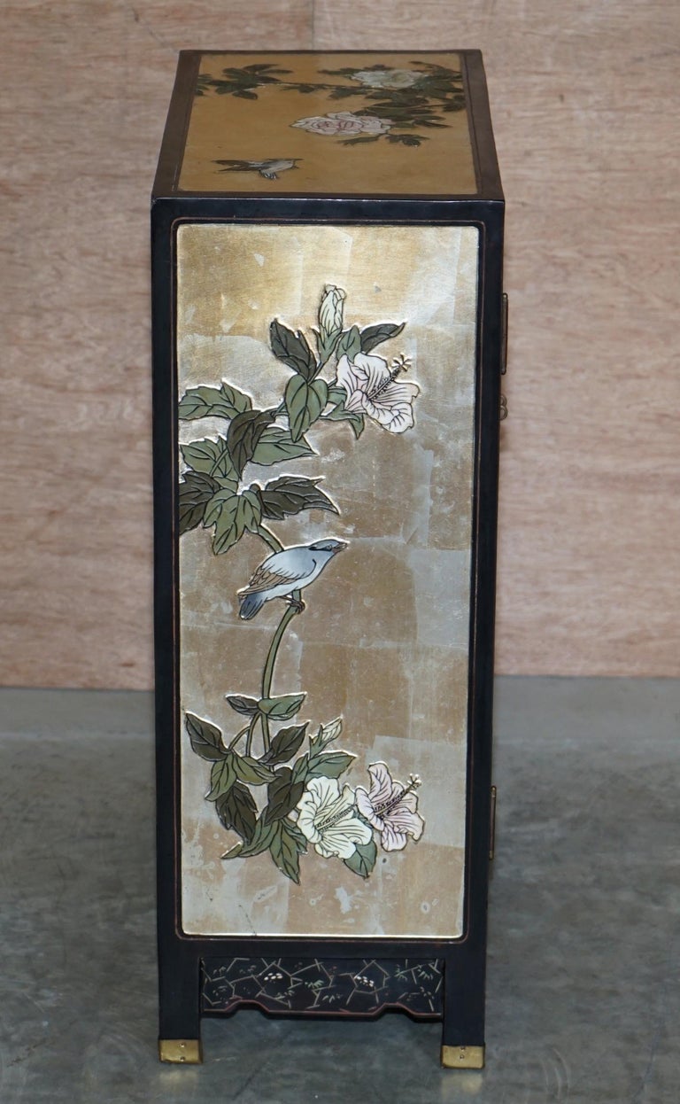 Chinese Black Lacquer Hand Painted Chinoiserie Side Table Cupboard or ...