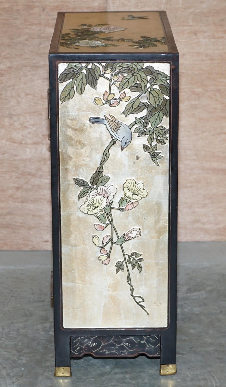 Chinese Black Lacquer Hand Painted Chinoiserie Side Table Cupboard or ...