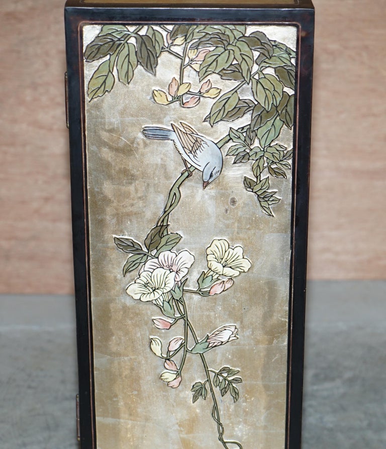 Chinese Black Lacquer Hand Painted Chinoiserie Side Table Cupboard or ...