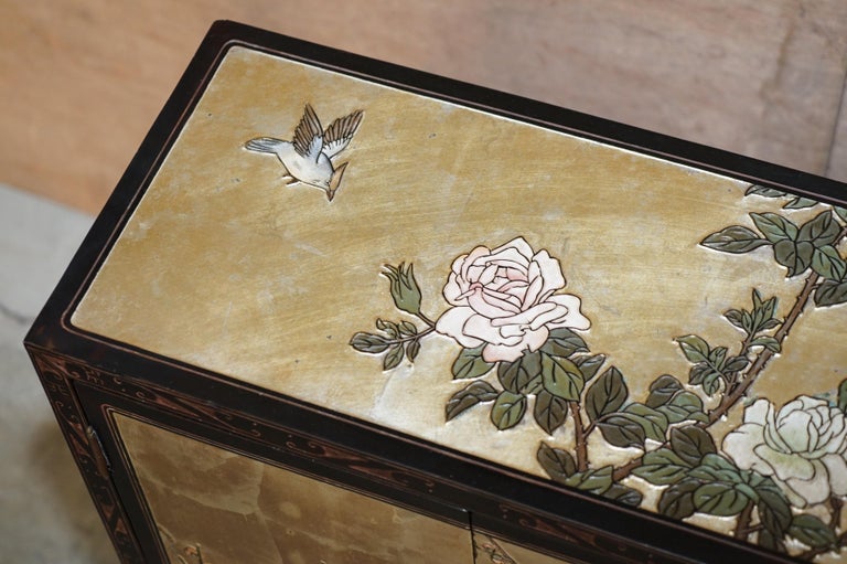 Chinese Black Lacquer Hand Painted Chinoiserie Side Table Cupboard or ...