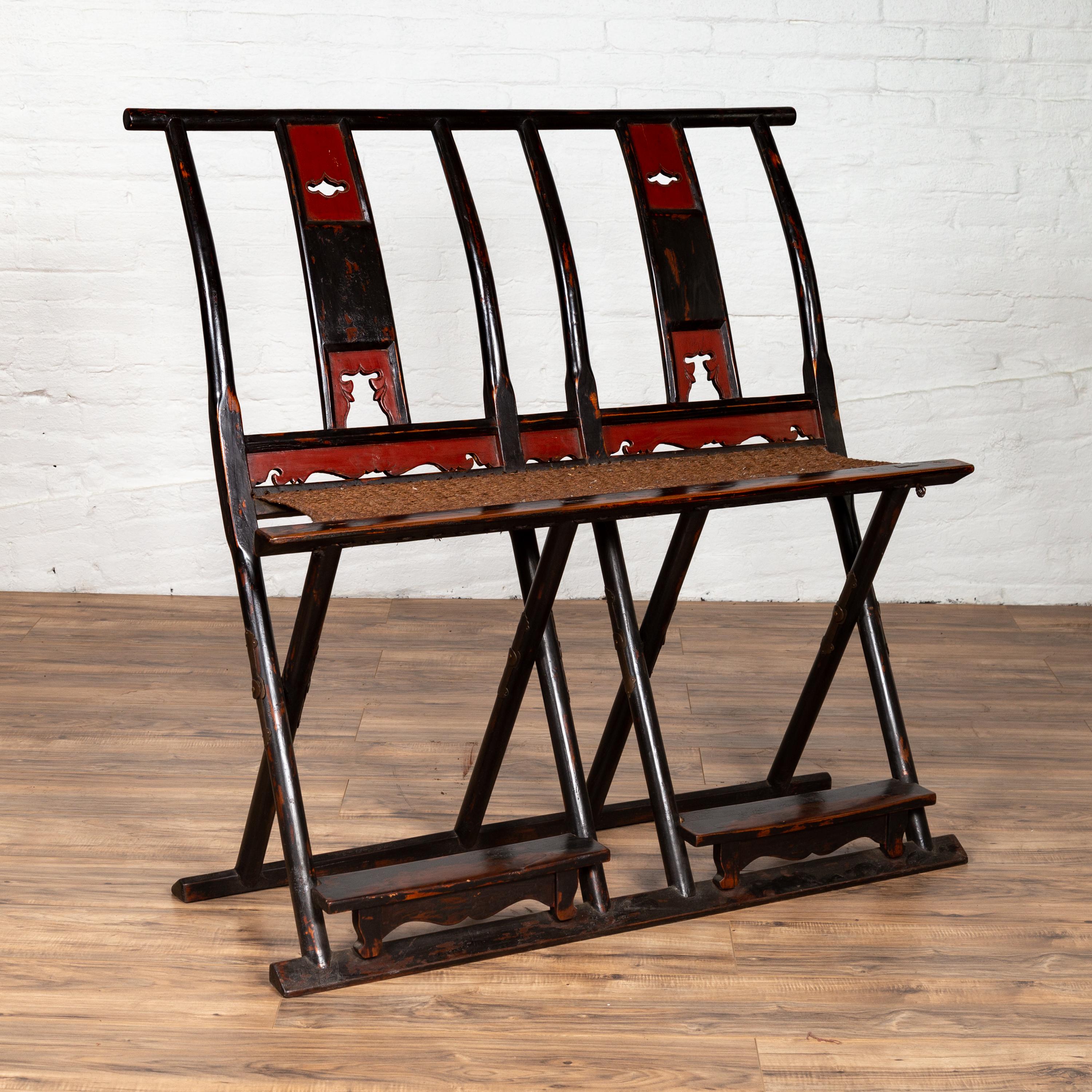 Chinese Black Lacquer Official's Traveler's Chair with Folding Rattan ...