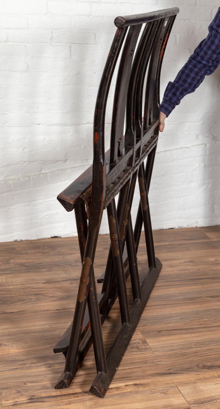 Chinese Black Lacquer Official's Traveler's Chair with Folding Rattan ...