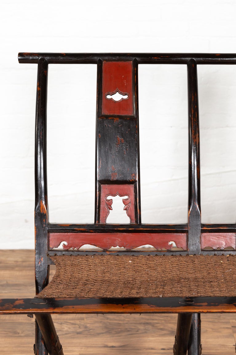 Chinese Black Lacquer Official's Traveler's Chair with Folding Rattan ...