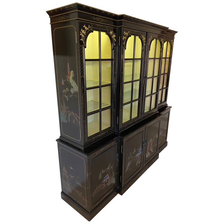 Chinese Black Lacquered Breakfront at 1stDibs