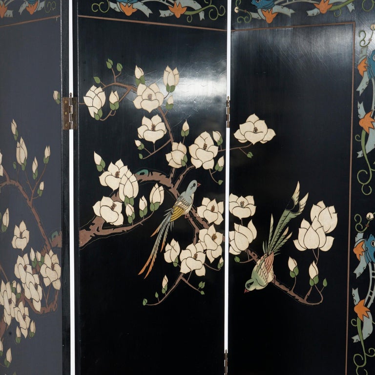 Chinese Black Lacquered Four-Panel Dressing Screen with Garden Scene ...