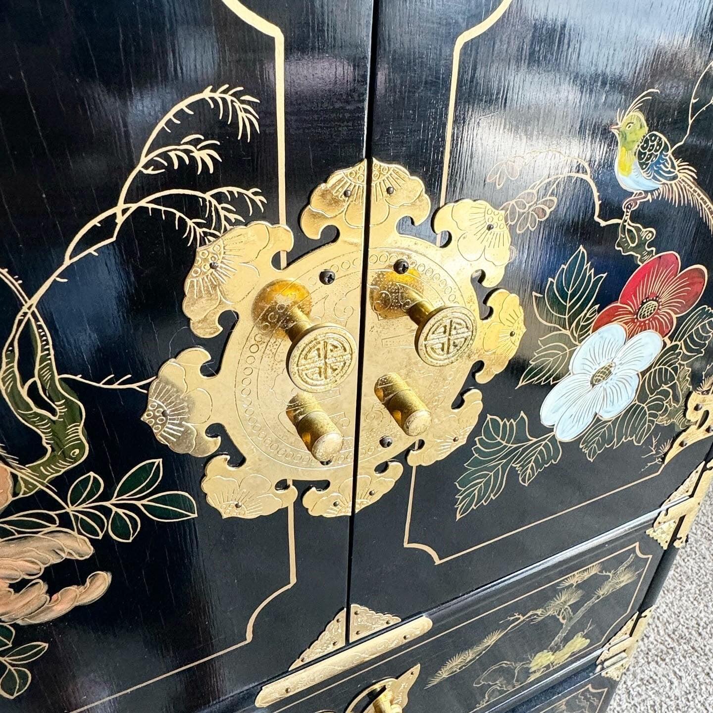 Chinese Black Lacquered Hand Painted Lingerie Chest With Gold Accents ...