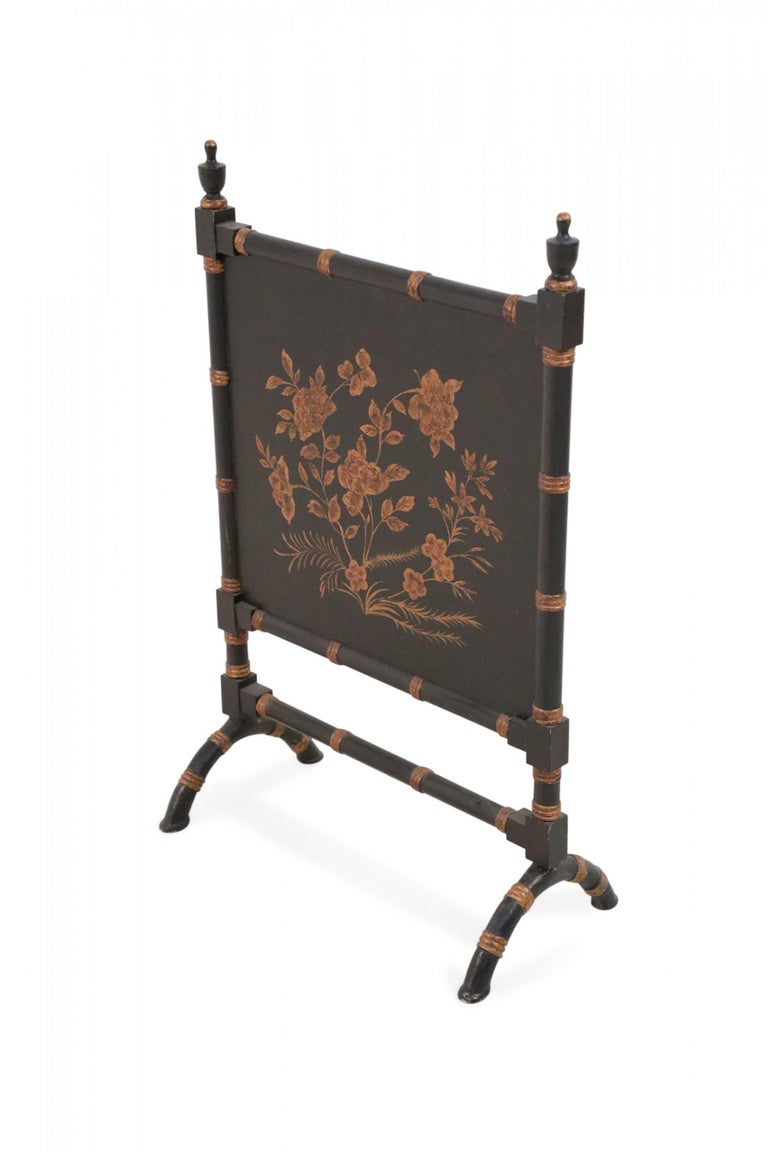 Chinese Black Painted Faux Bamboo and Gold Florals Fireplace Screen For ...