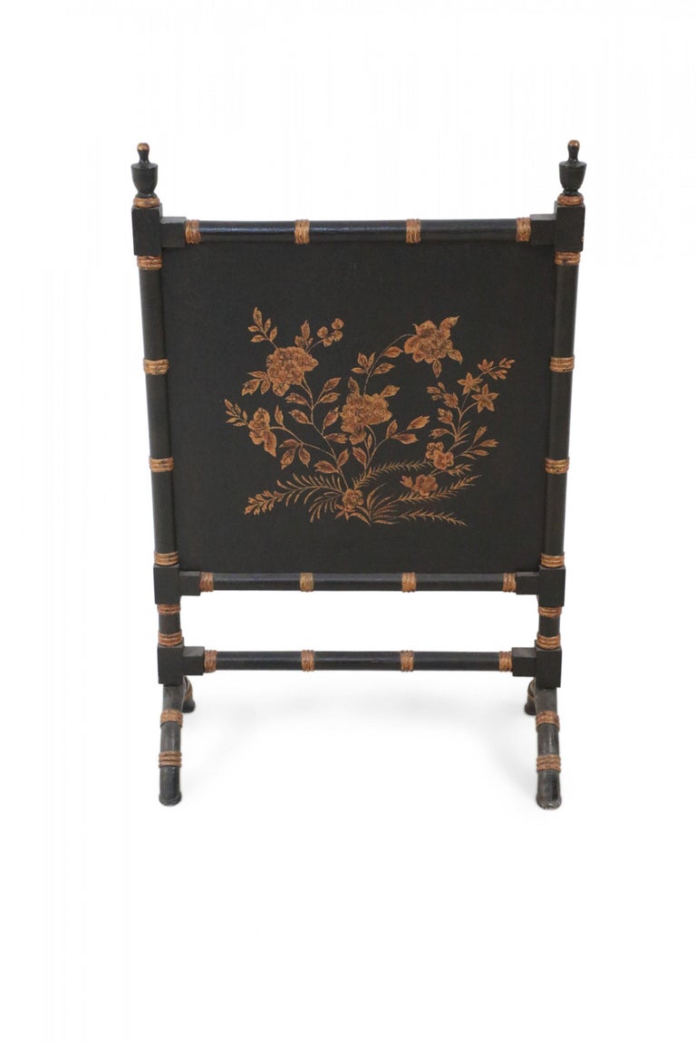 Chinese Black Painted Faux Bamboo and Gold Florals Fireplace Screen For ...