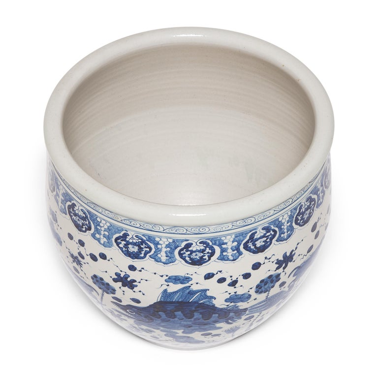 Chinese Blue and White Fish Bowl at 1stDibs
