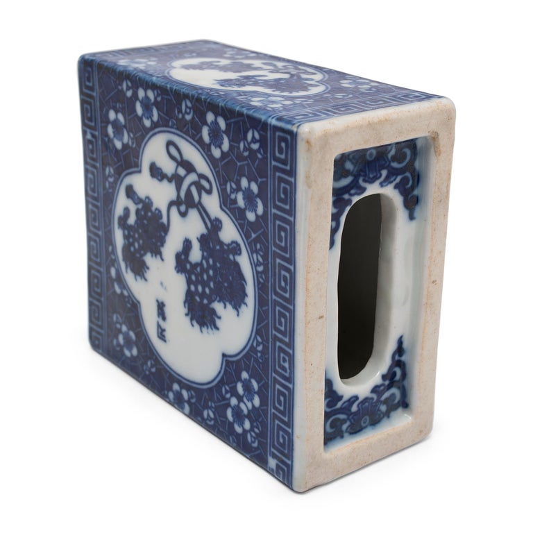 Chinese Blue and White Fu Lion Headrest For Sale at 1stDibs