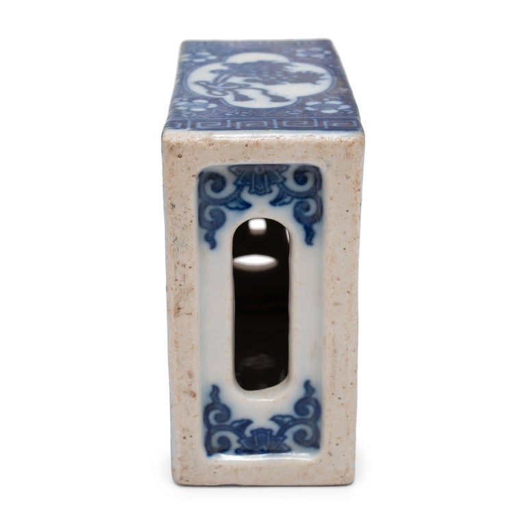 Chinese Blue and White Fu Lion Headrest For Sale at 1stDibs