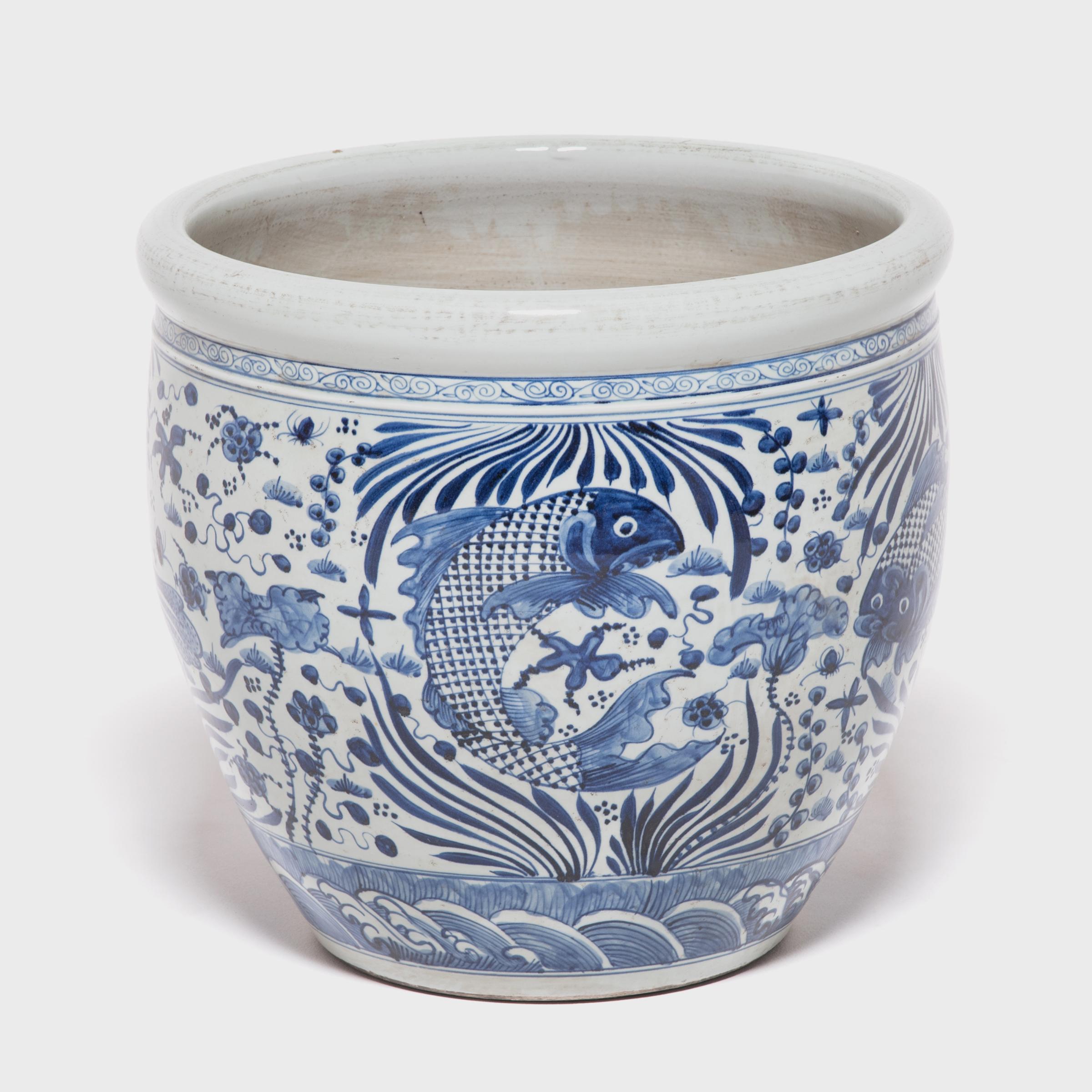 Chinese Blue and White Lotus Fish Pond at 1stDibs