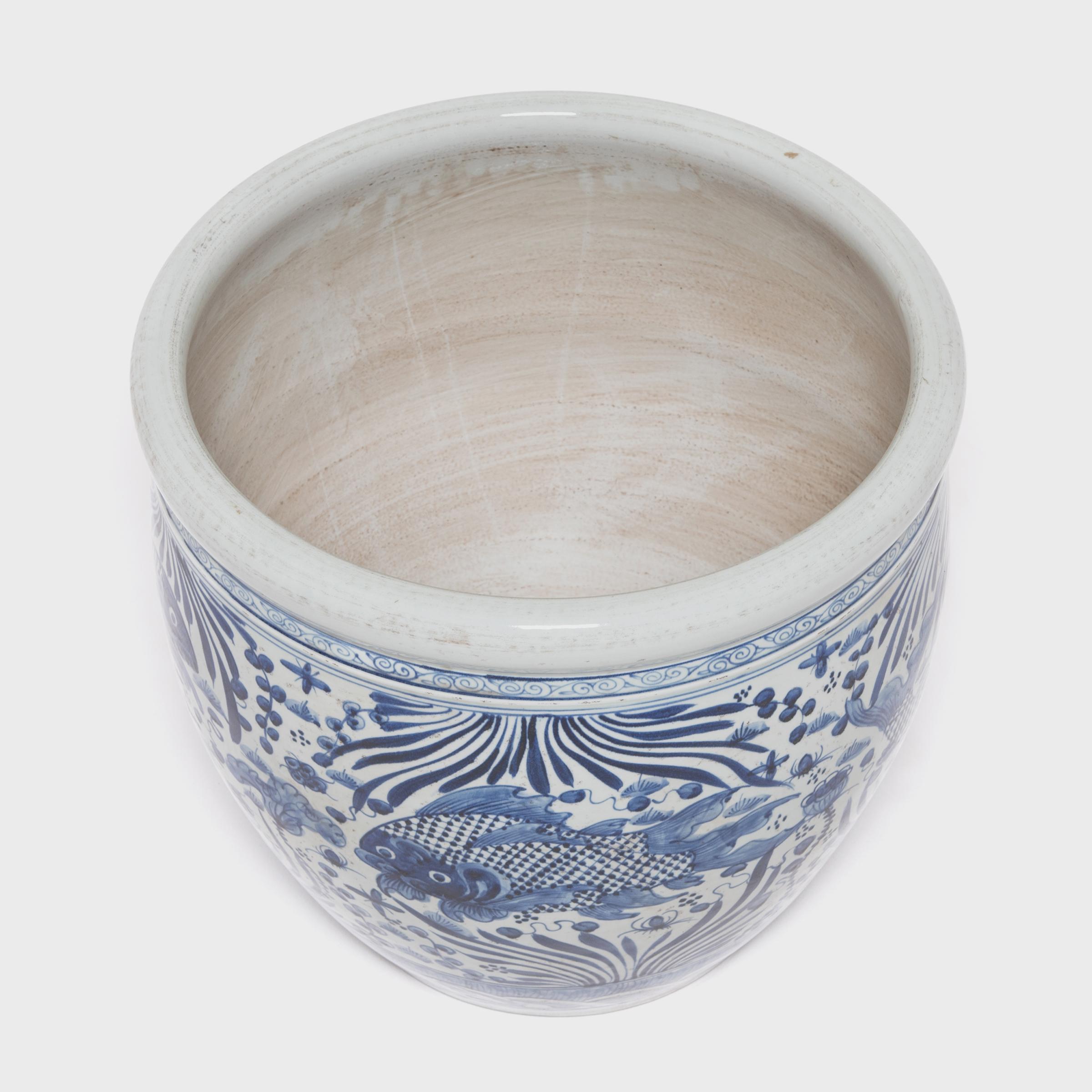 Chinese Blue and White Lotus Fish Pond at 1stDibs