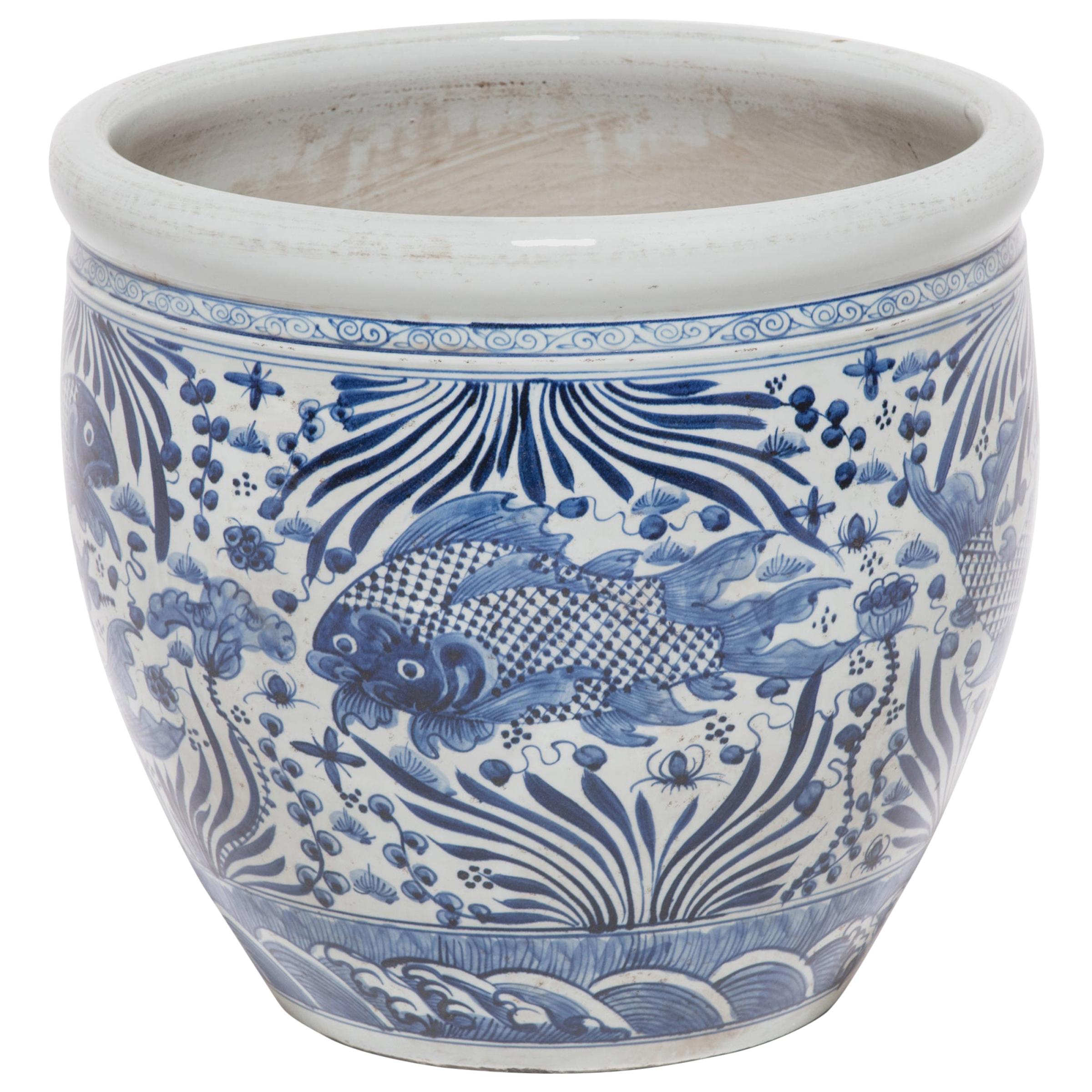 Chinese Blue and White Lotus Fish Pond For Sale at 1stDibs