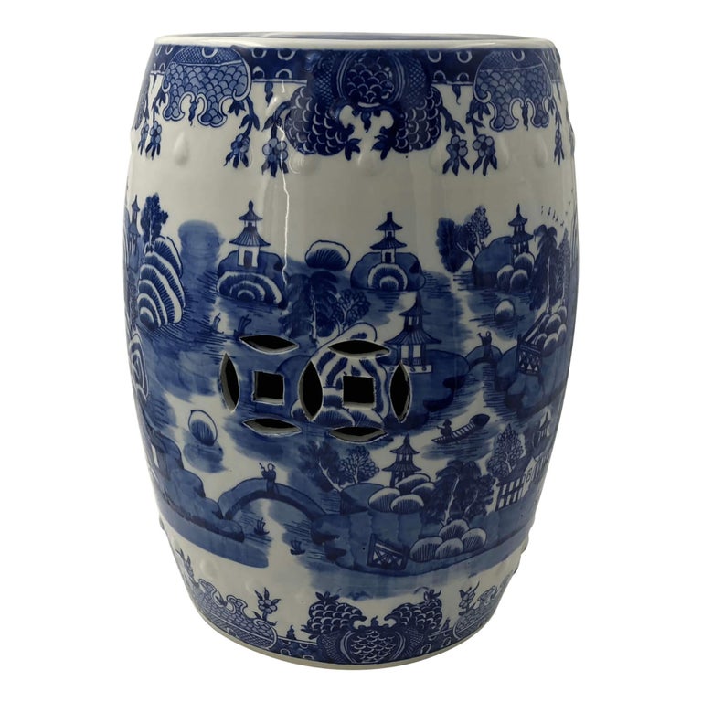 Chinese Blue and White Porcelain Garden Stool at 1stDibs