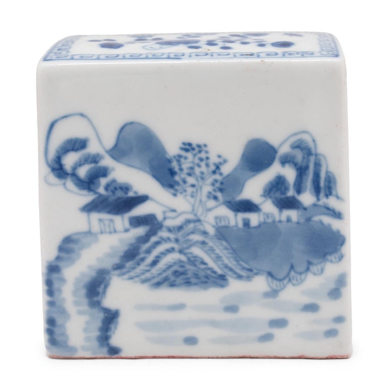 Chinese Blue and White Porcelain Seal For Sale at 1stDibs