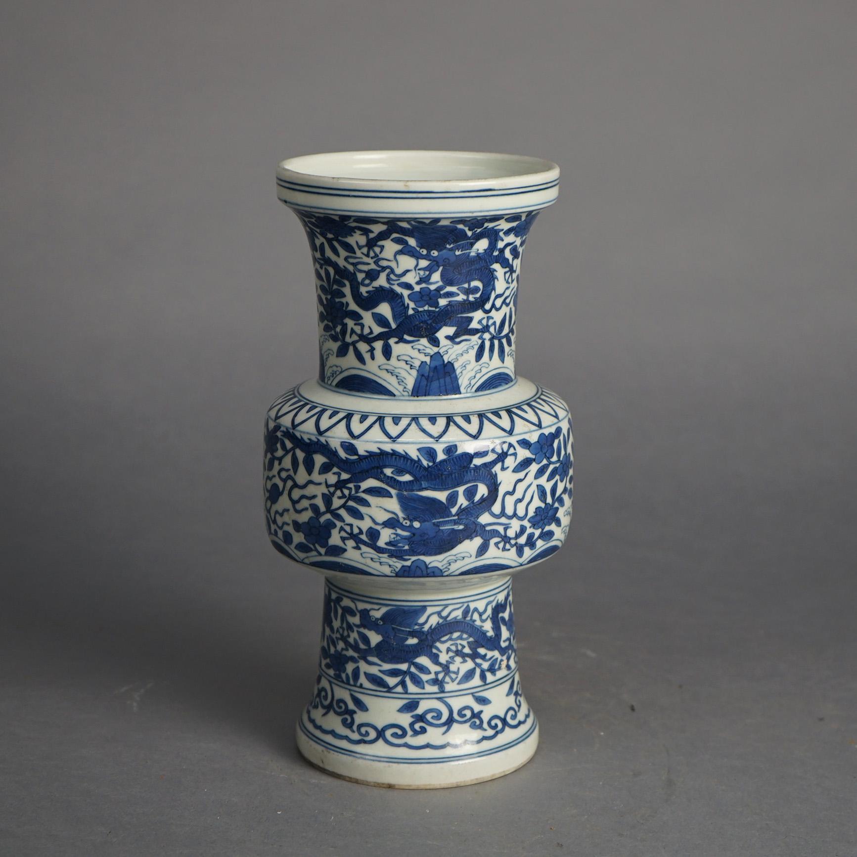 Chinese Blue and White Dragon and Floral Decorated Porcelain Vase with ...