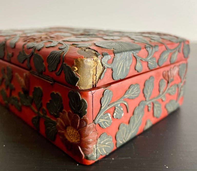 Chinese Box Cinnabar Lacquered Red and Black, 19th Century For Sale at ...