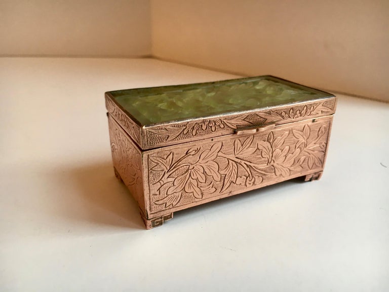 Chinese Brass and Carved Jade Box For Sale at 1stDibs