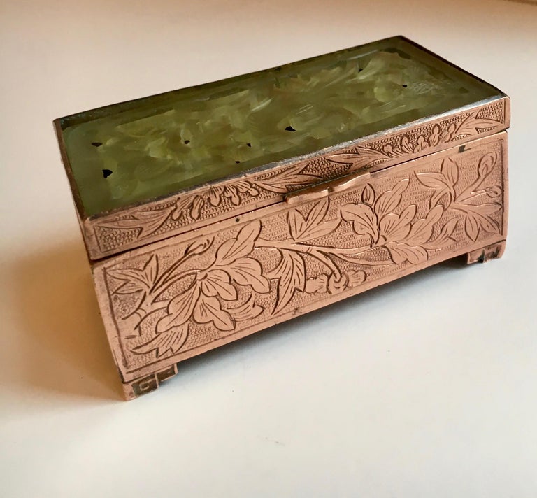 Chinese Brass and Carved Jade Box For Sale at 1stDibs