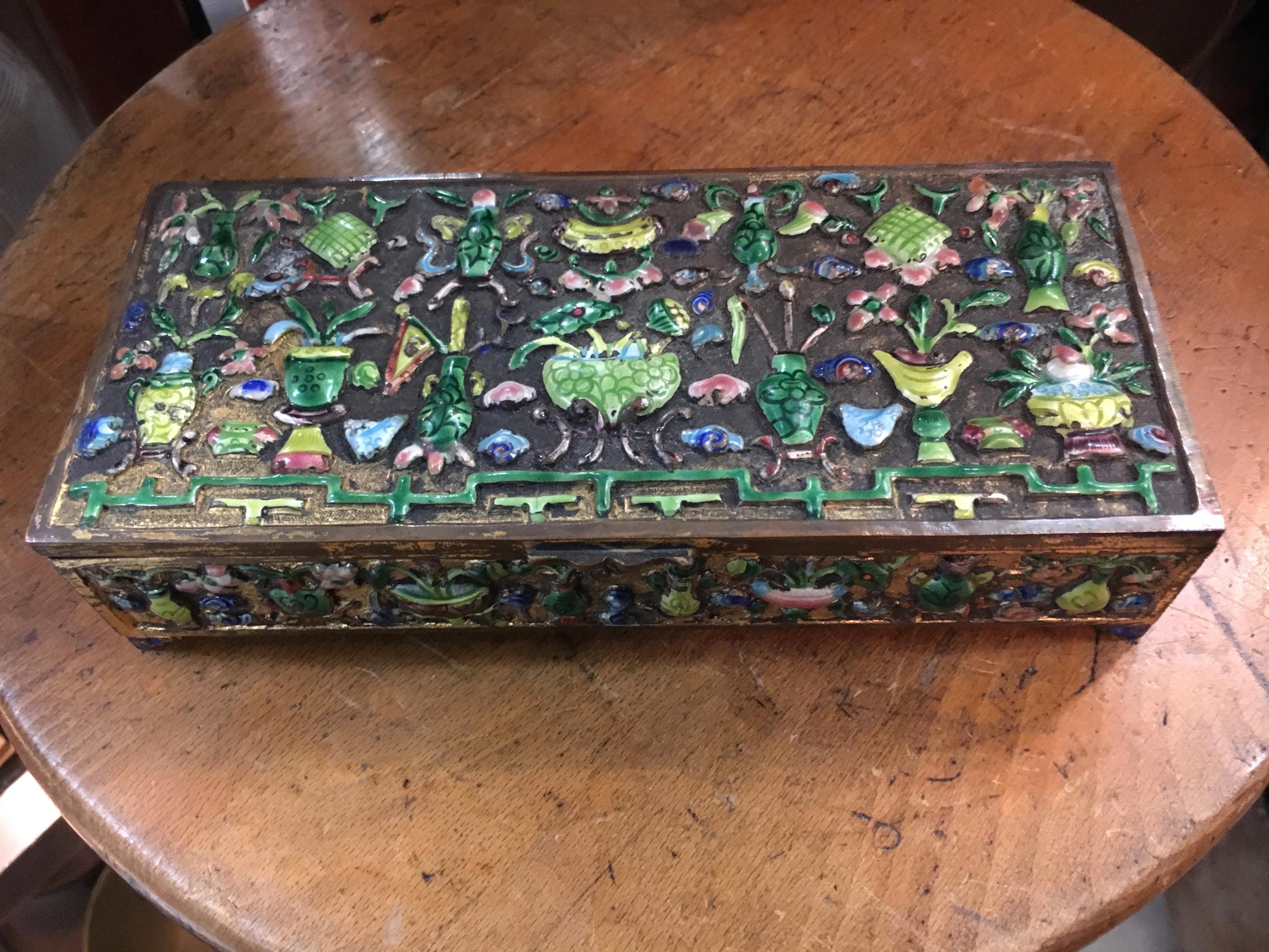 Chinese Bronze and Enamel Box at 1stDibs