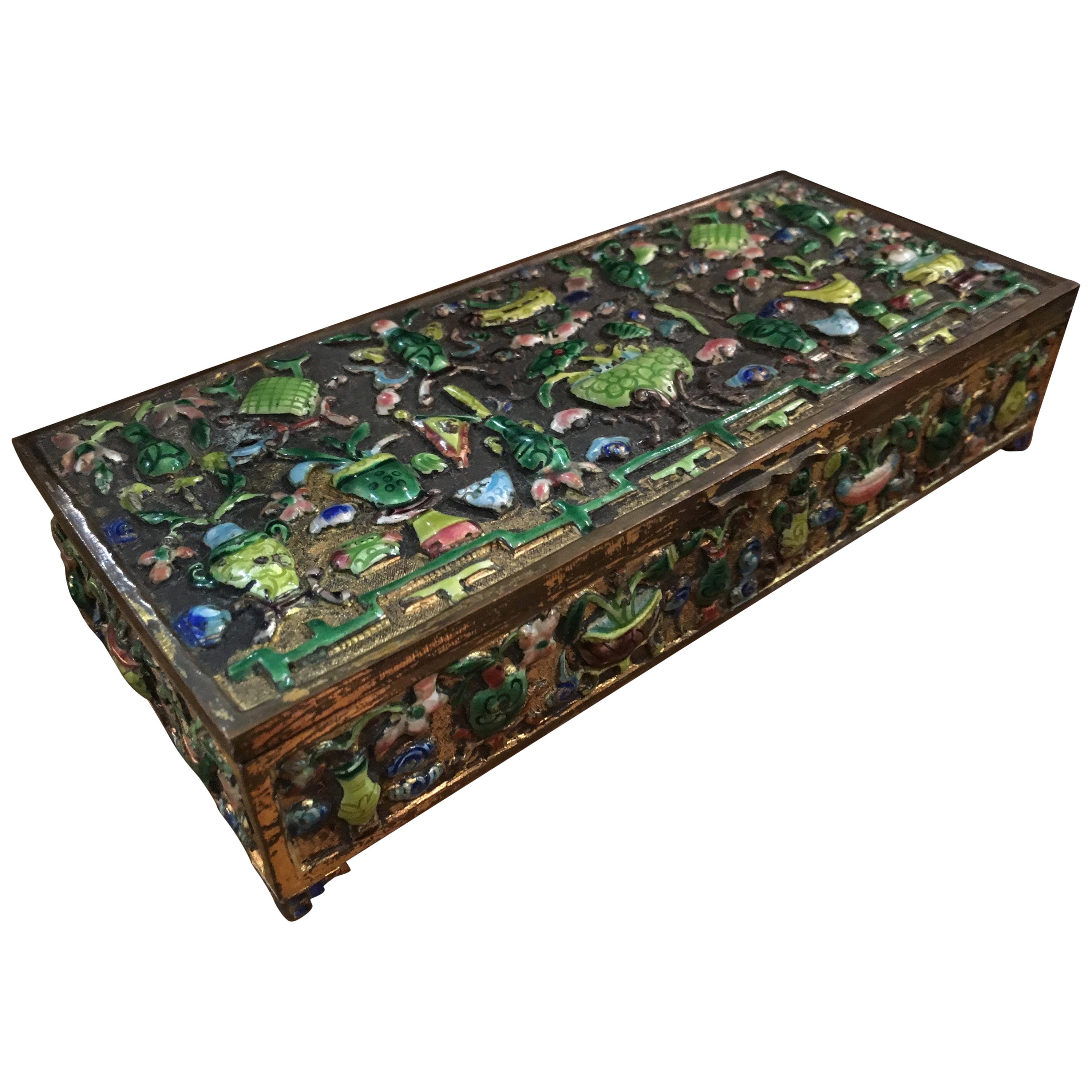 Chinese Bronze and Enamel Box at 1stDibs