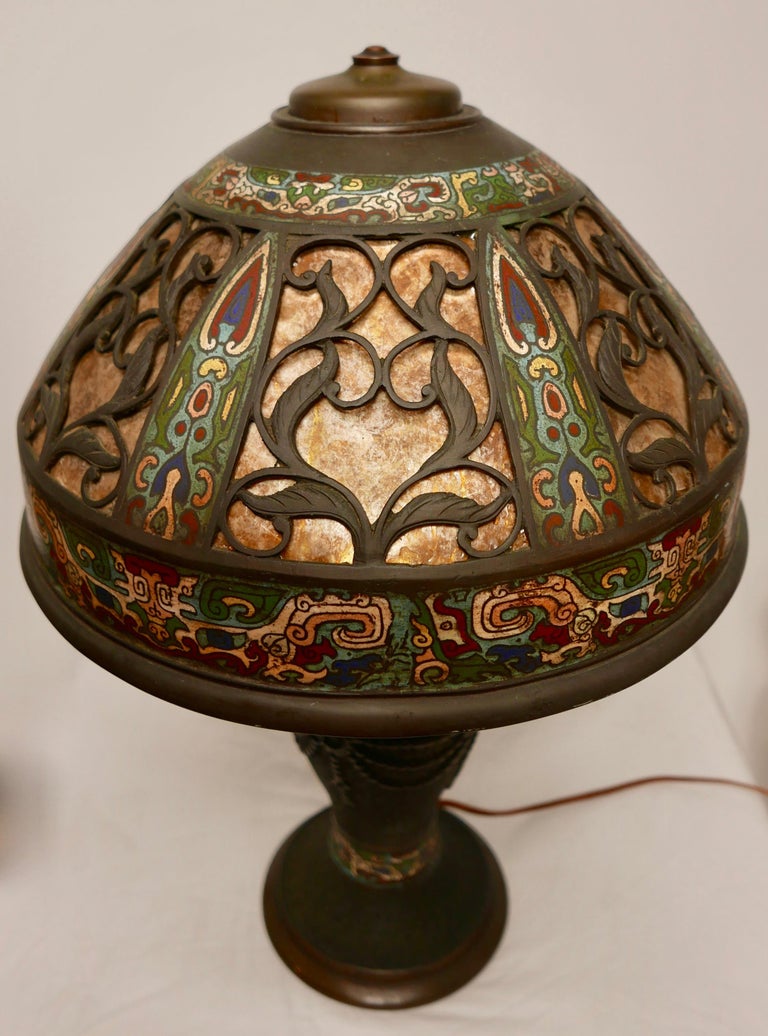 Chinese Bronze Champlevé Lamp and Shade at 1stDibs