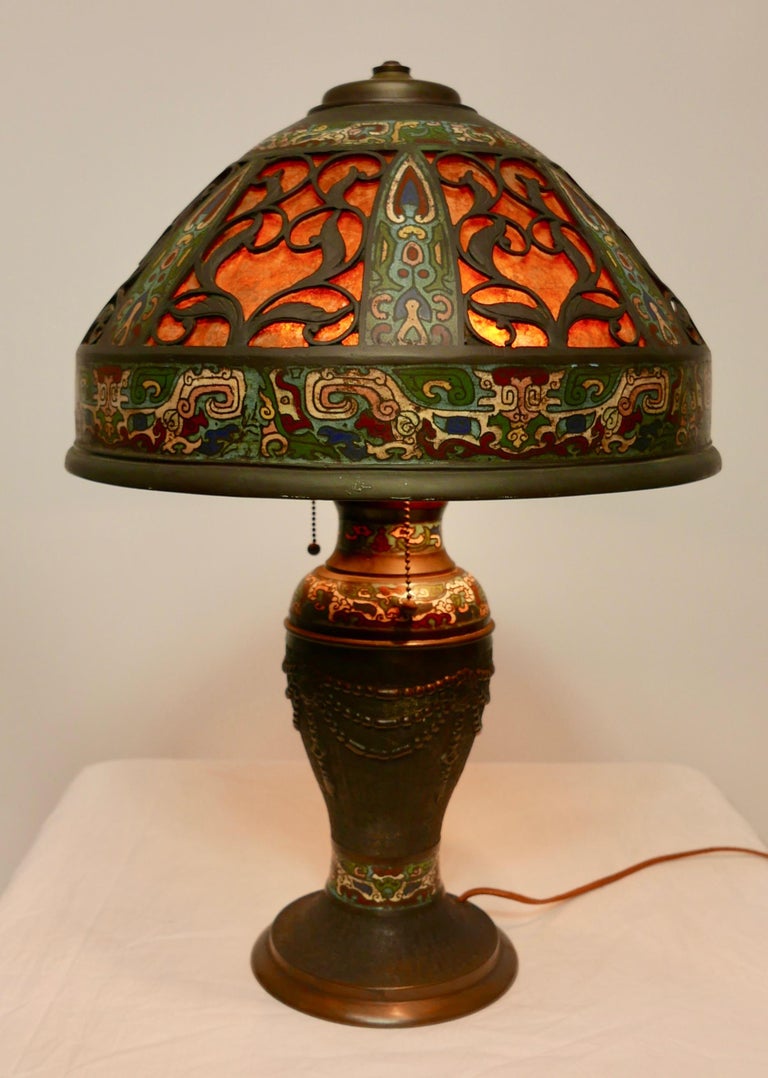 Chinese Bronze Champlevé Lamp and Shade at 1stDibs