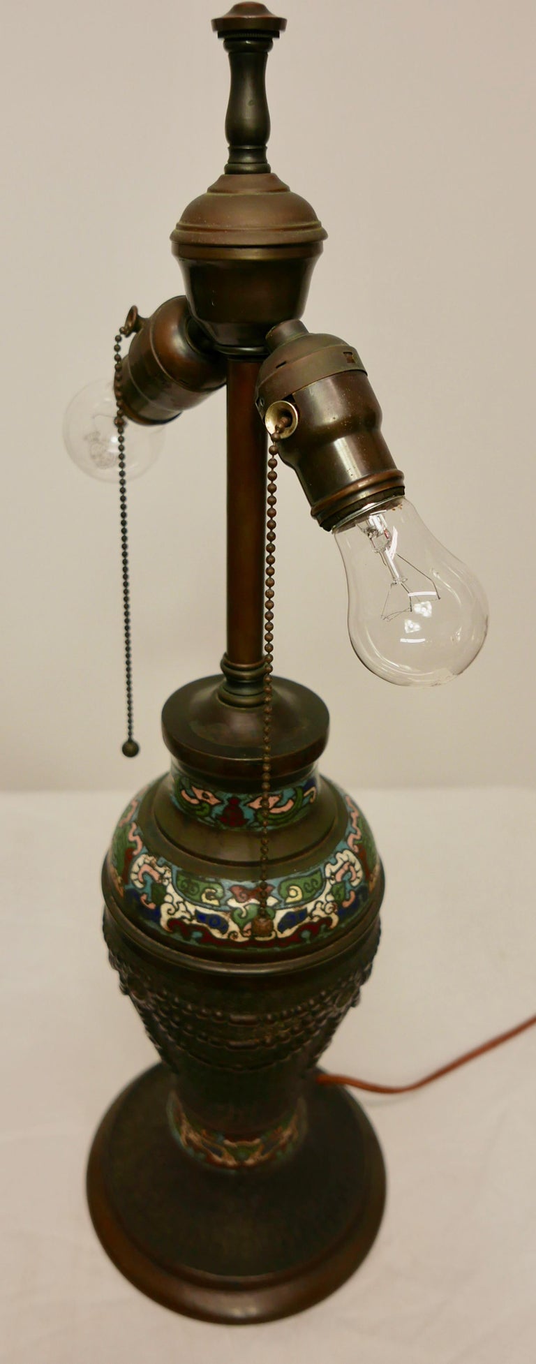 Chinese Bronze Champlevé Lamp and Shade at 1stDibs