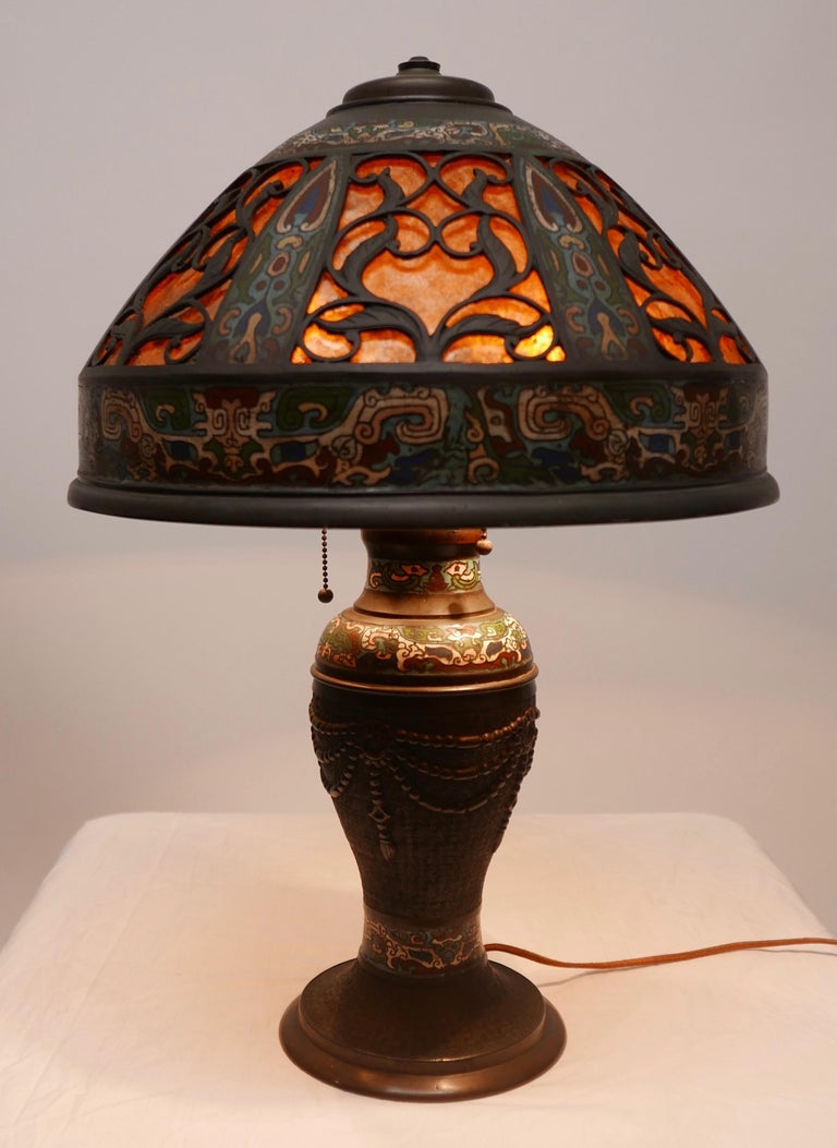 Chinese Bronze Champlevé Lamp and Shade at 1stDibs