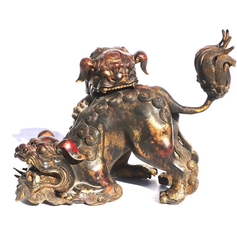 Chinese Bronze Qing Foo Dogs Incense Burner at 1stDibs