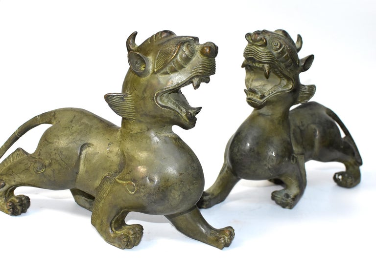 Chinese Bronze Statues Pi Xiu Dragon Pair at 1stDibs