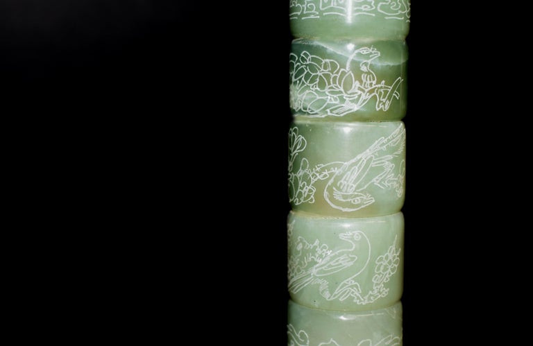 Chinese Calligraphy Brush Engraved Jade Archer's Rings Extra Large For ...