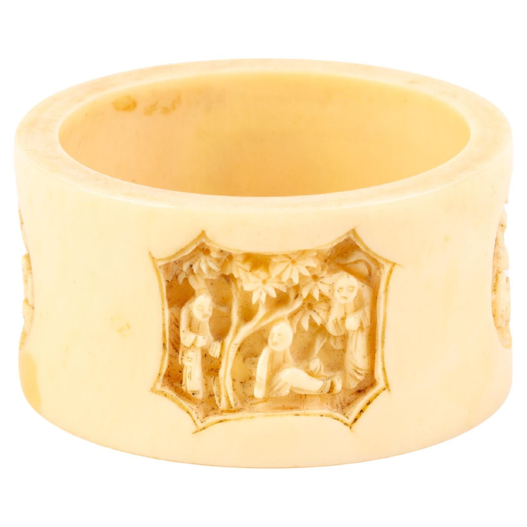 Chinese Canton Carved Napkin Ring 19th Century For Sale at 1stDibs