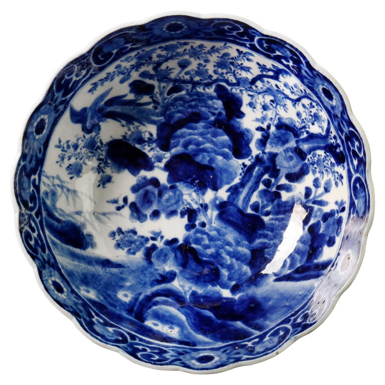 Chinese Canton School Blue and White Landscape Porcelain Center Bowl ...