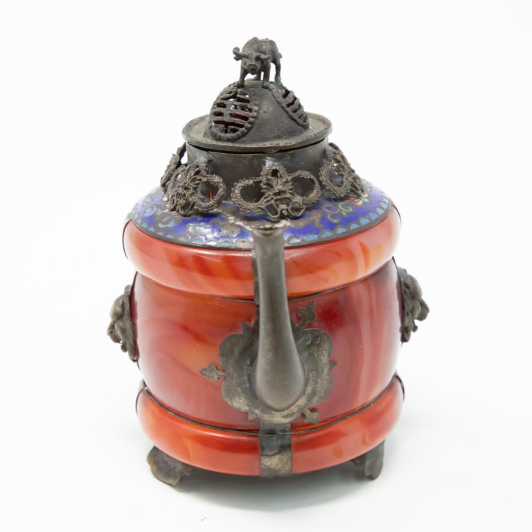 Chinese Carnelian and Enamel with Bronze Filigree Teapot For Sale at ...
