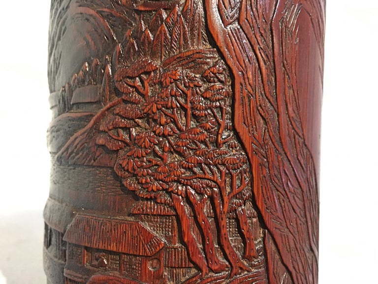 Chinese Carved Bamboo Brushpot, Bitong, 17th Century For Sale at 1stDibs