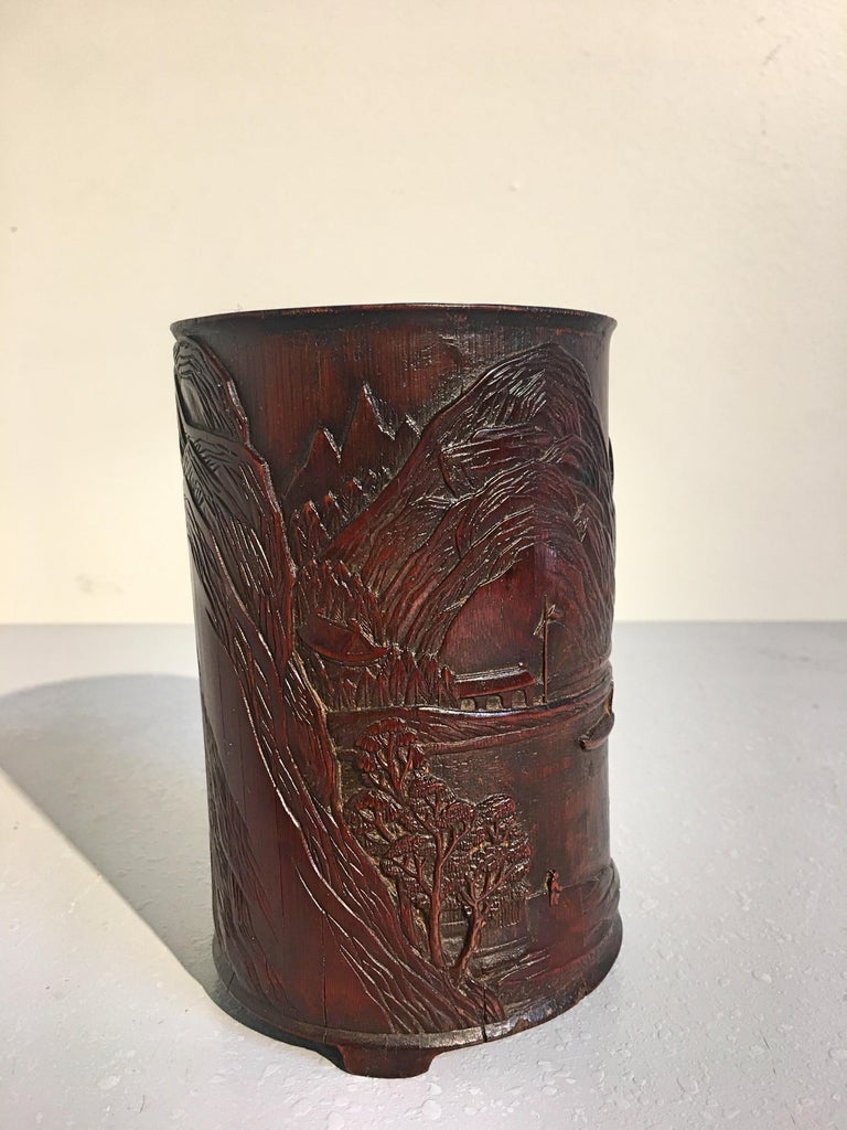 Chinese Carved Bamboo Brushpot, Bitong, 17th Century For Sale at 1stDibs
