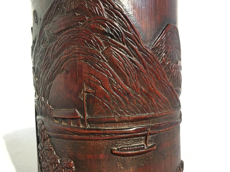 Chinese Carved Bamboo Brushpot, Bitong, 17th Century For Sale at 1stDibs