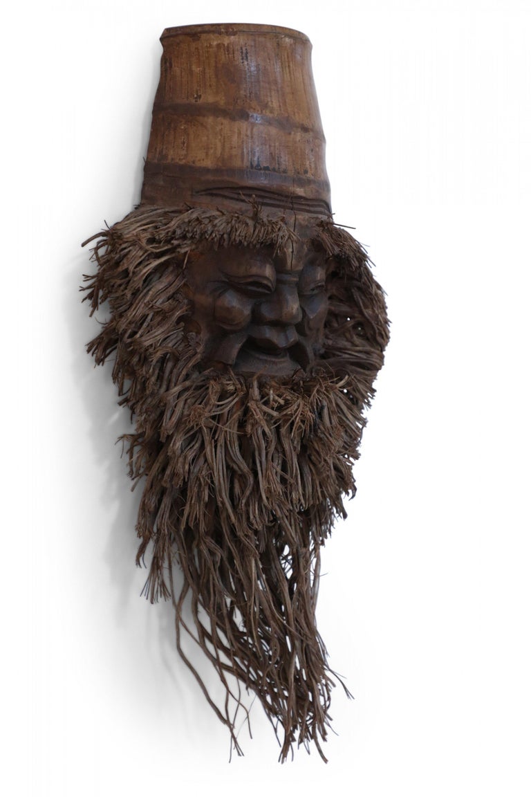 Chinese Carved Bamboo Root Face Wall Hanging For Sale at 1stDibs